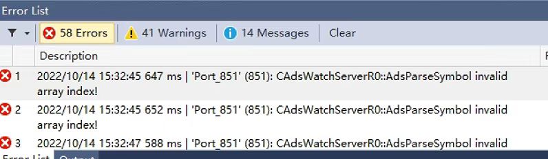ADS常见问答: CAdsWatchServerRO:AdsParseSymbol invalid array index | 倍福虚拟学院
